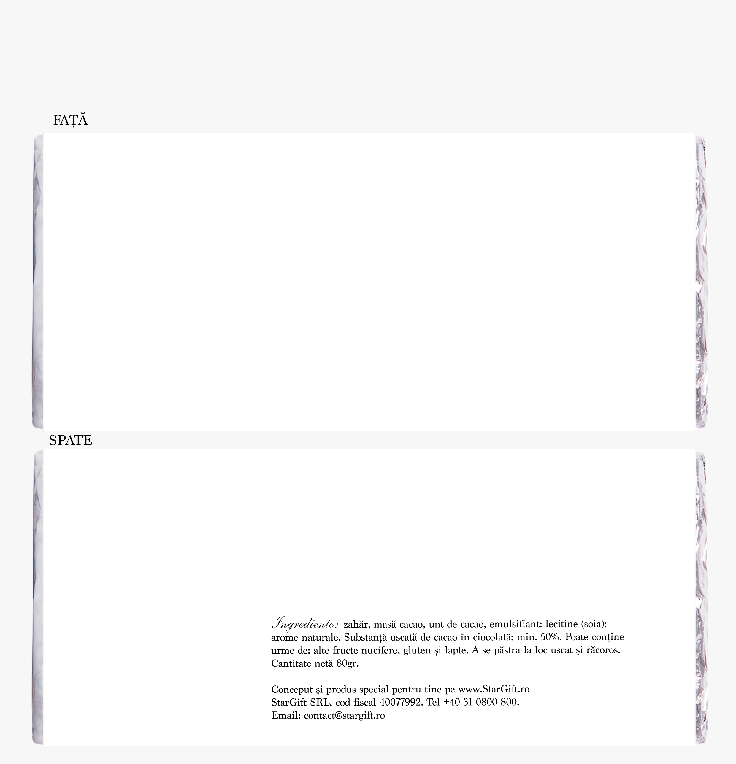 Ciocolată personalizată cu logo și text - Felicitări (White) | StarGift.ro