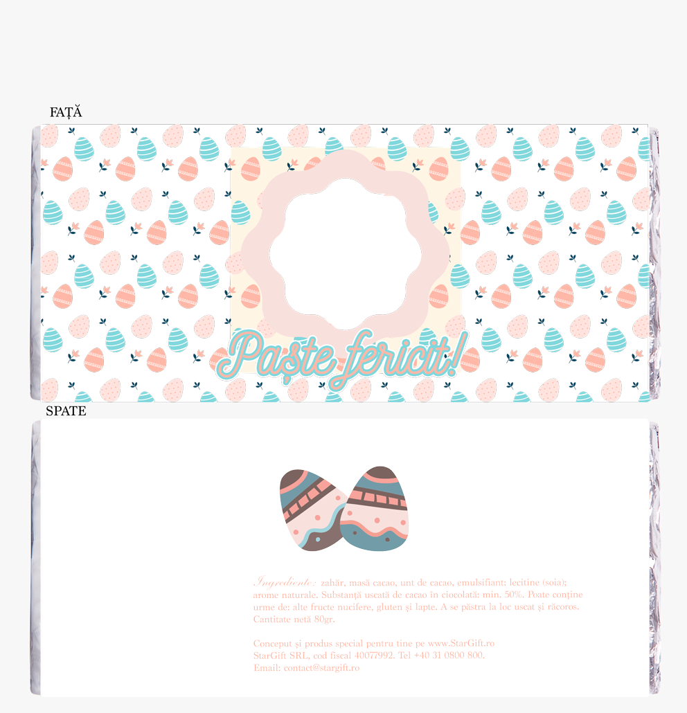 Ciocolată personalizată cu o poză - Paște fericit! | StarGift.ro